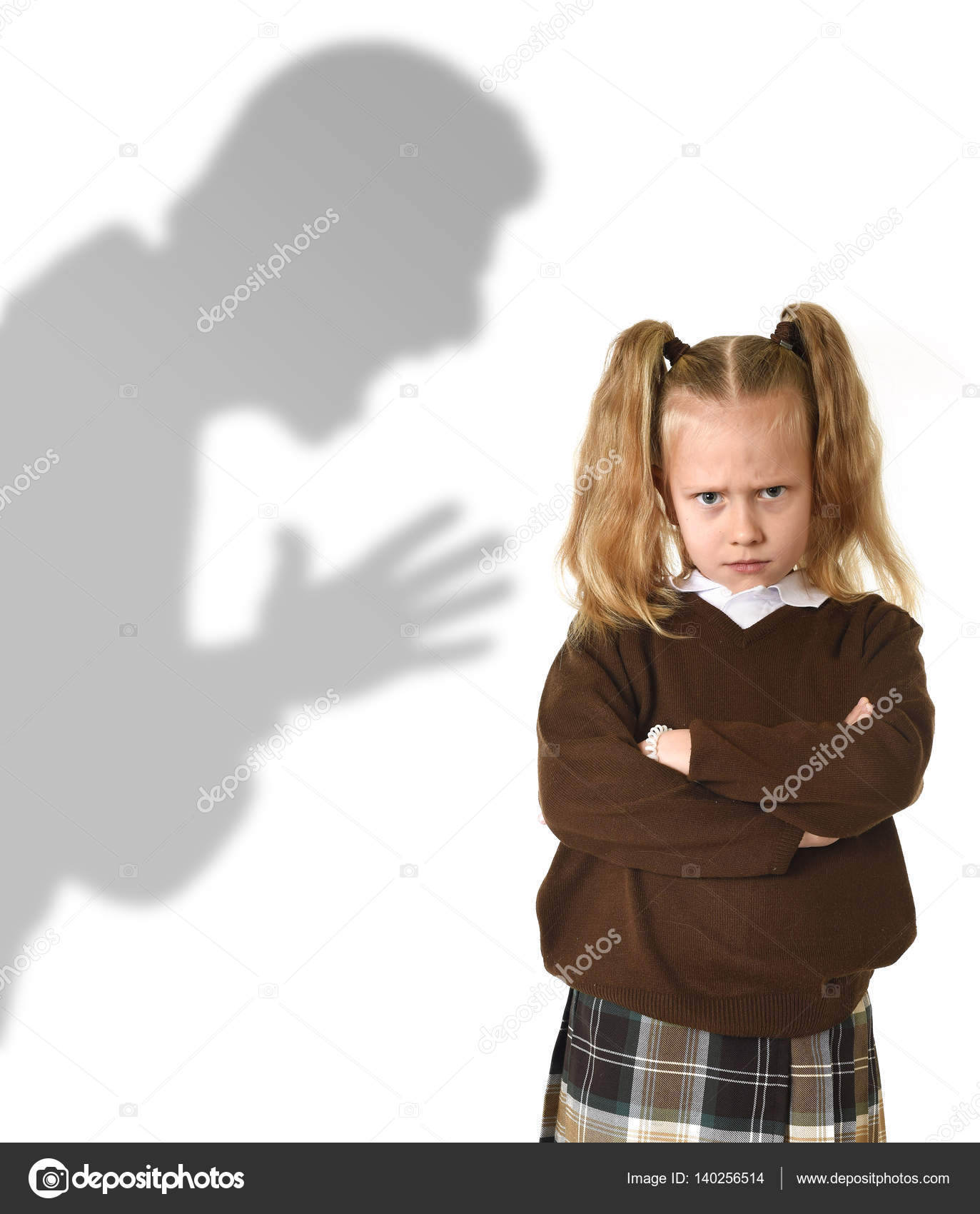 Father or teacher shadow screaming angry reproving young sweet little ...