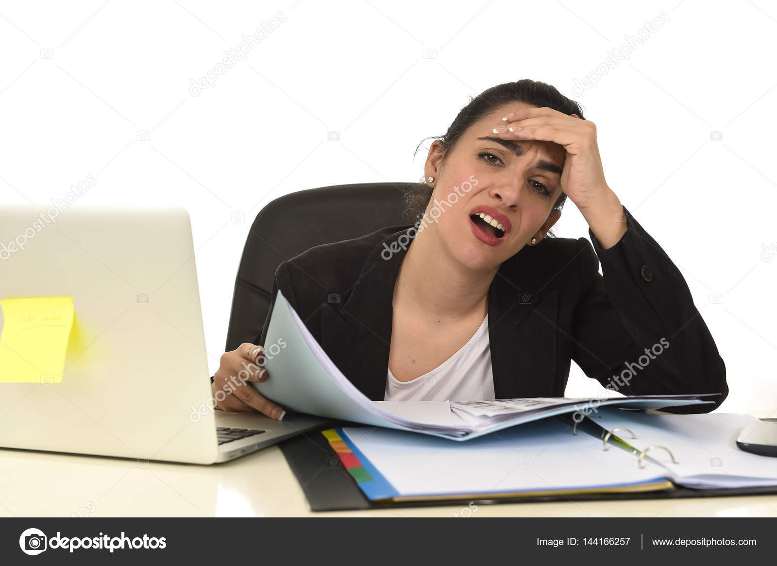 Attractive Woman In Business Suit Working Tired And Bored In Office