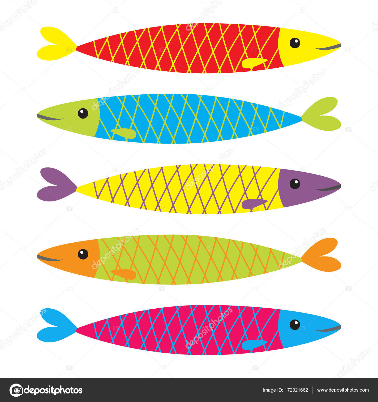 Sardina colorido conjunto de iconos de pescado vector, gráfico ...