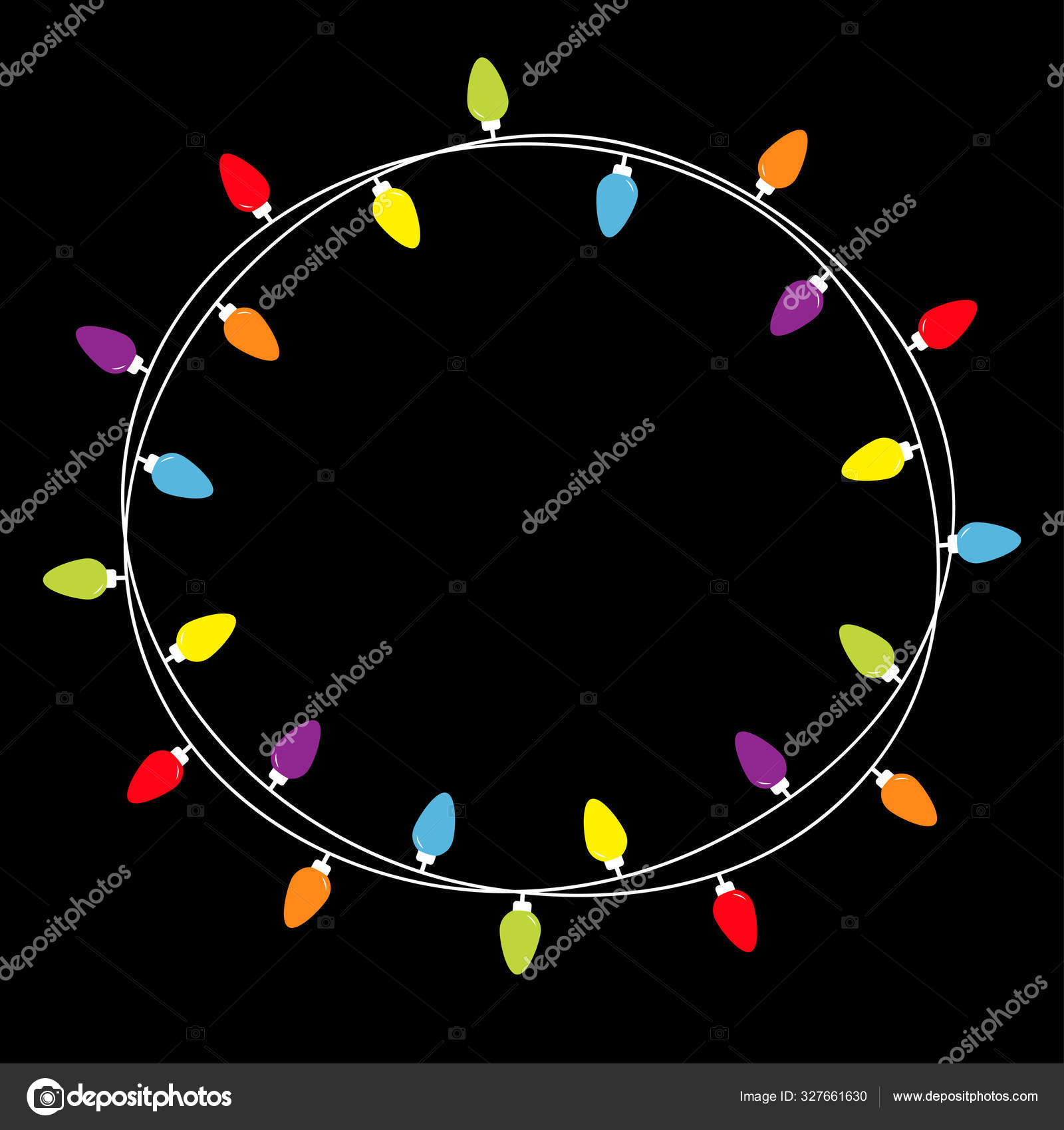 Christmas lights round frame. Holiday festive xmas decoration. Colorful ...