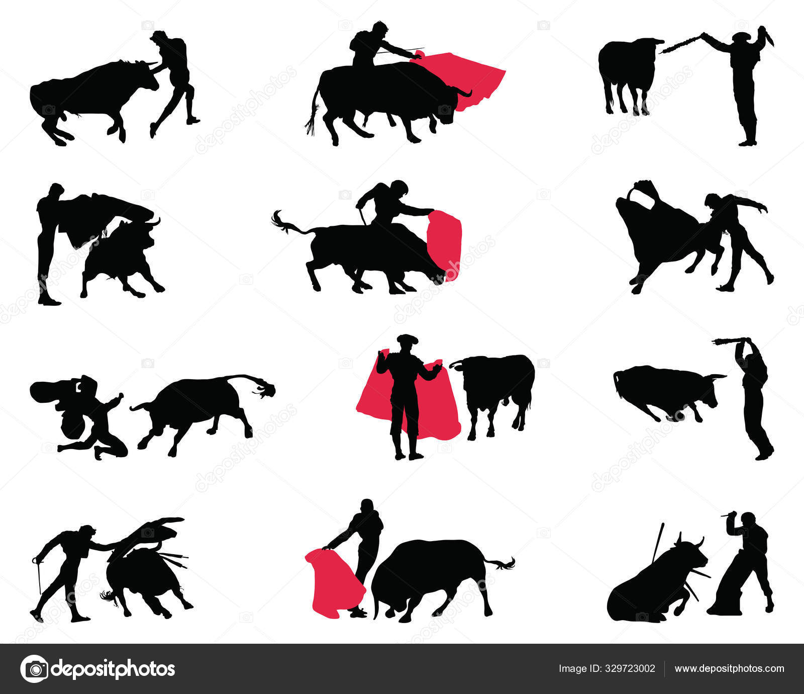 Black Silhouettes Matadors Bulls White Background Vector Stock Vector ...