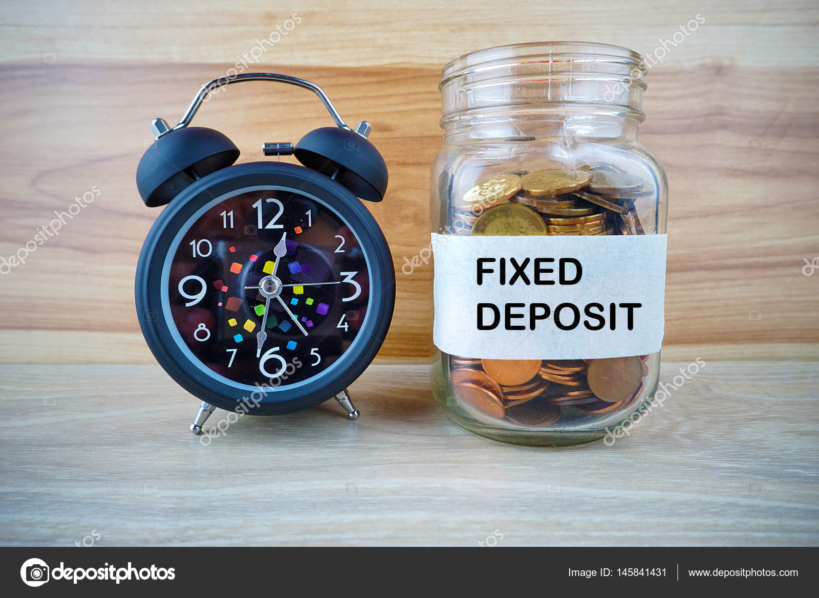 FIXED DEPOSIT text with sticker label on glass bottle — Stock Photo ...