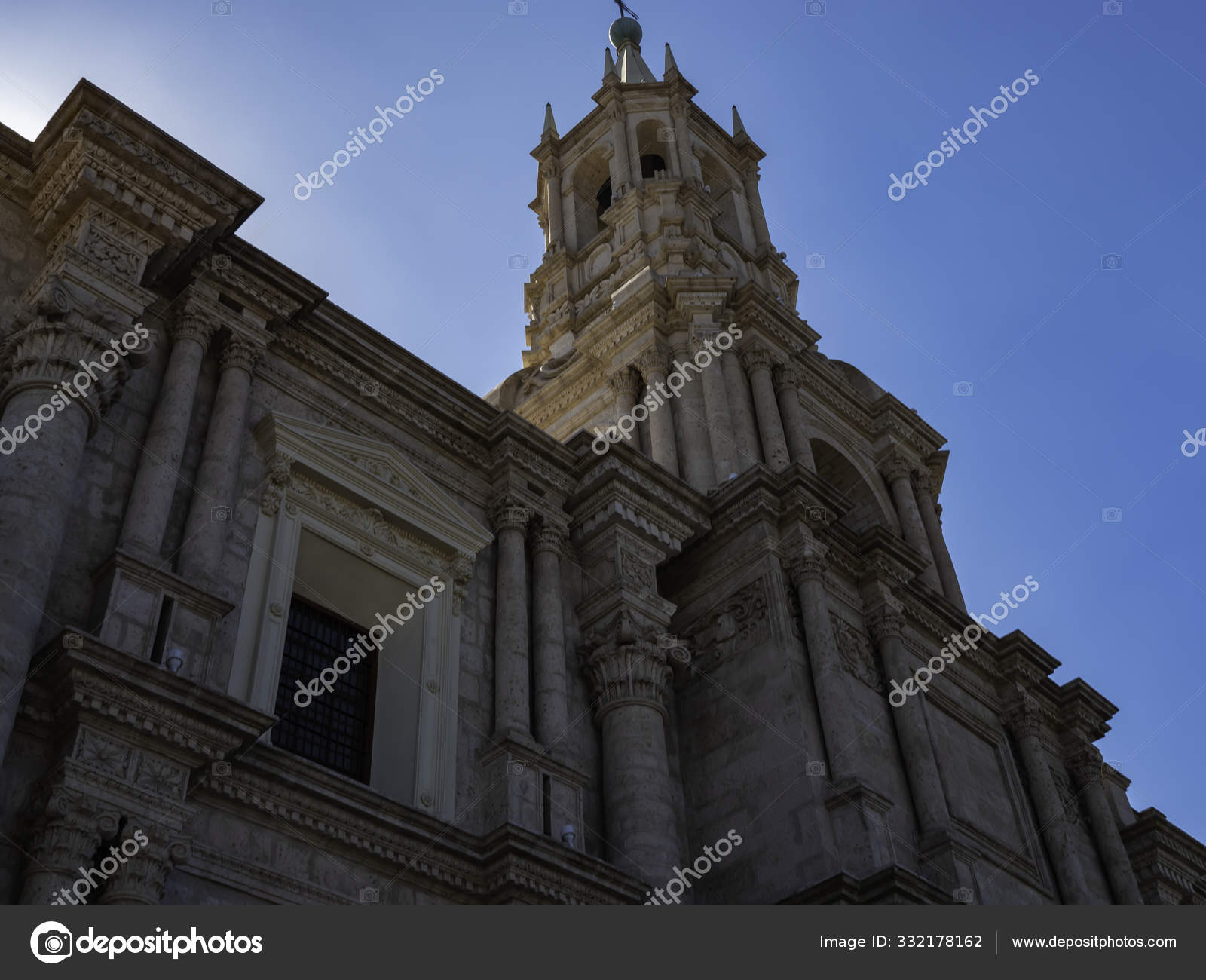 White Walls Bell Tower Arequipa Cathedral Peru — Stock Photo ...