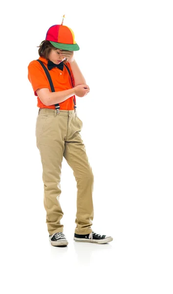 Clown teenage boy listening secret Stock Photo by ©Bruno135 128260196