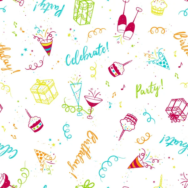 Cute Doodle Cakes Seamless Pattern Fun Party Background Great Birthday ...