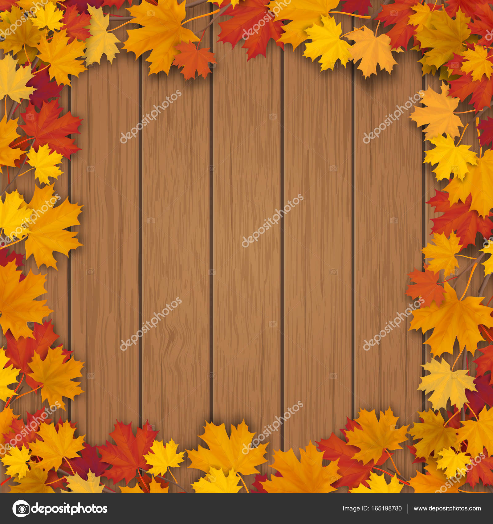 Square frame from maple tree branches on wooden background Stock Vector ...