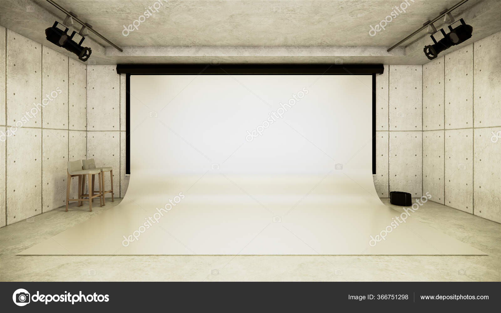 Studio Modern Film Studio White Screen Rendering Stock Photo by ...