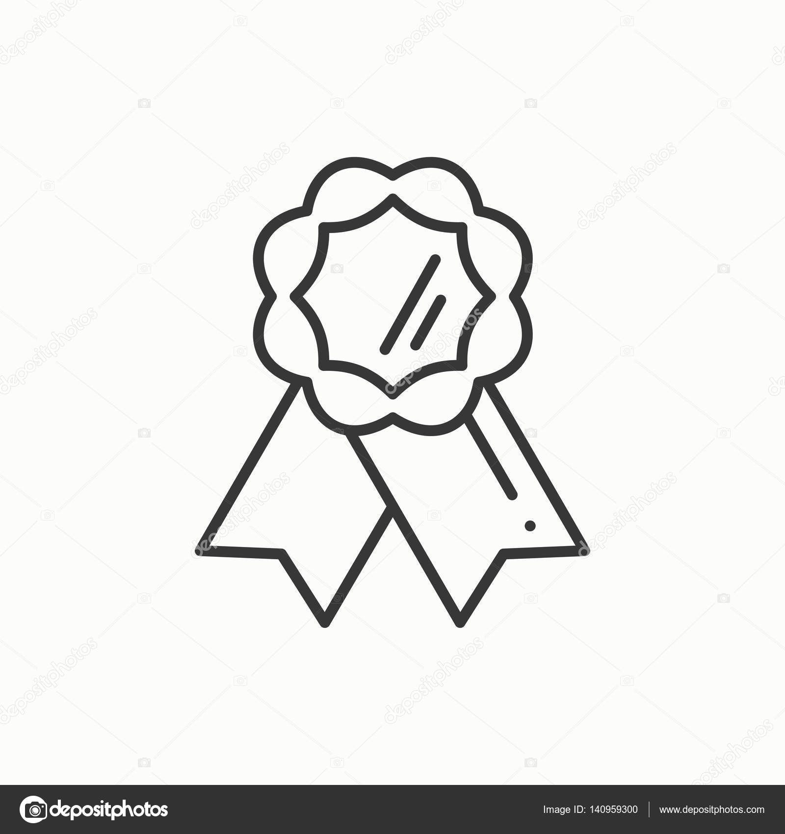 Gold medal award with ribbon. Winner line thin icon. First place ...