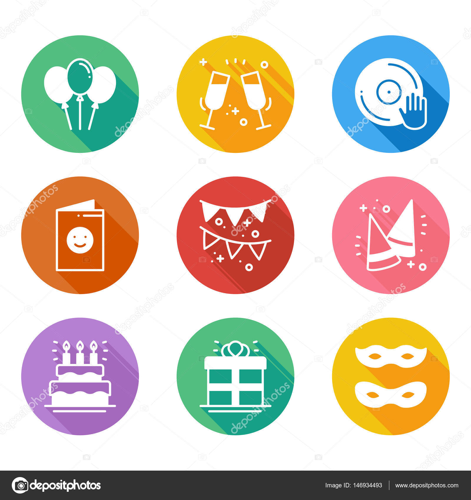 Conjunto de iconos de línea delgada fiesta celebración. Cumpleaños ...