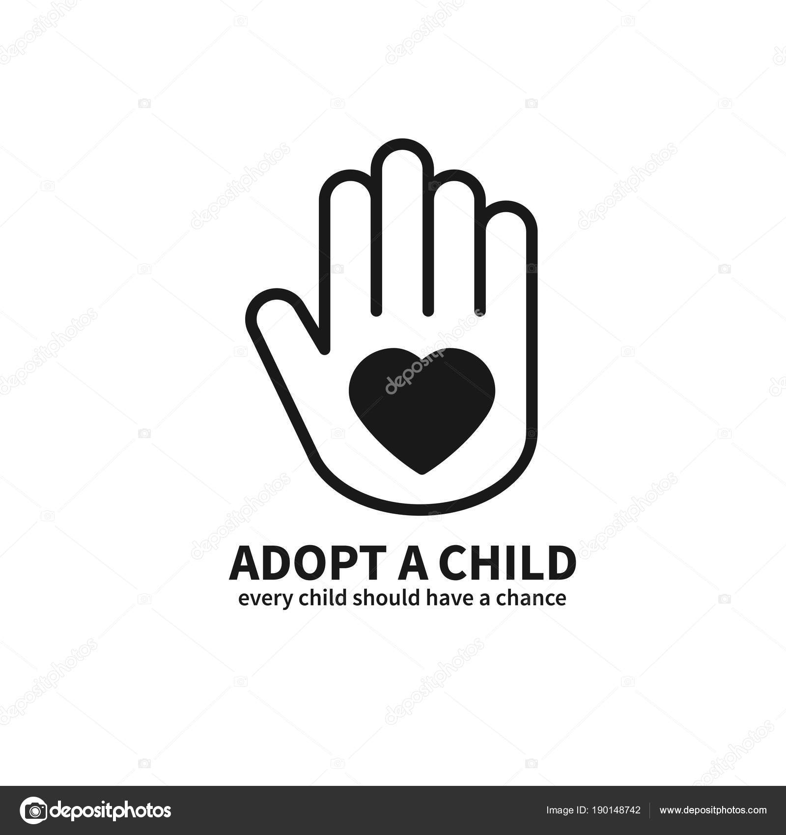 Adopt a Child. Hand with Heart Line Icon. Volunteer Help Care ...