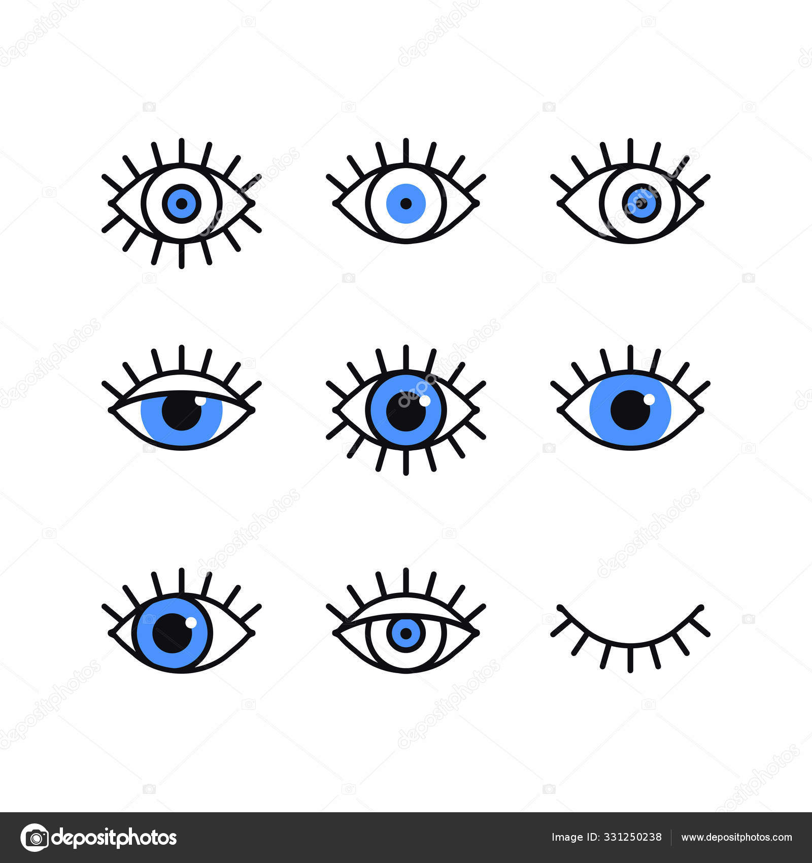 Open and closed eyes line icons set on white background. Look, see ...