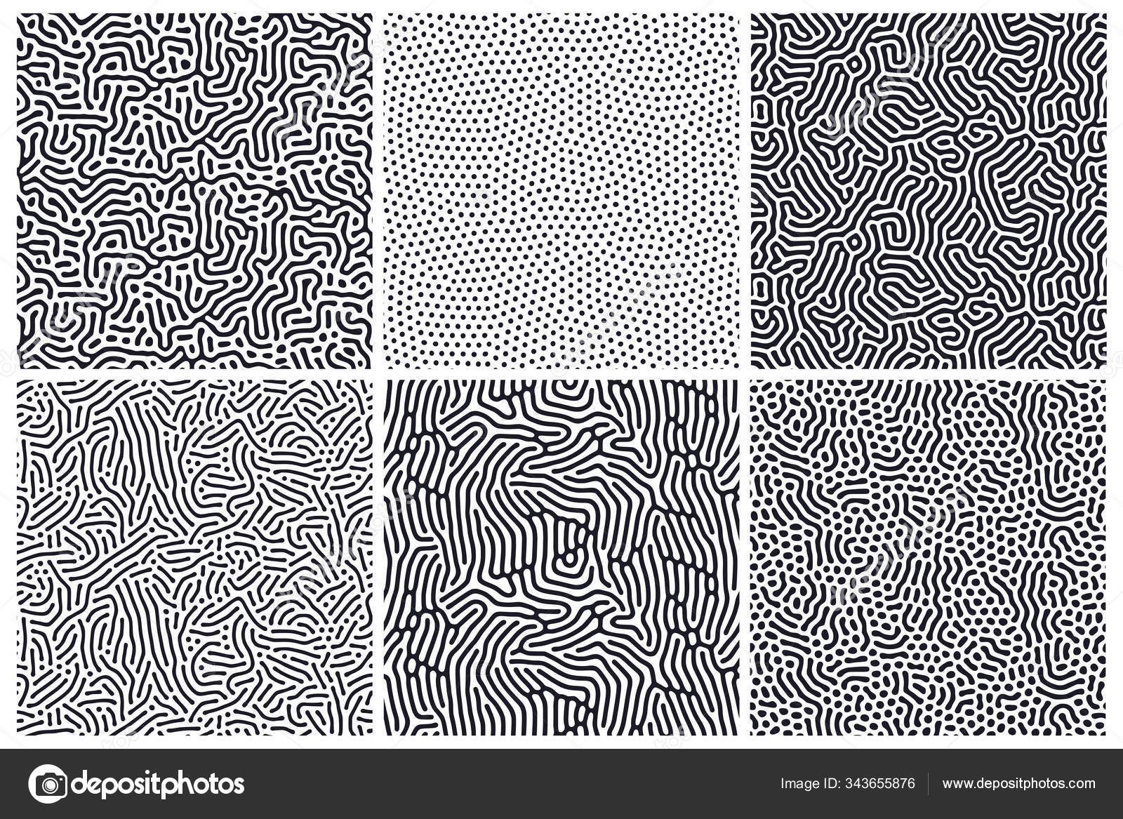 Set of organic seamless patterns with rounded lines, drips. Diffusion reaction background ...