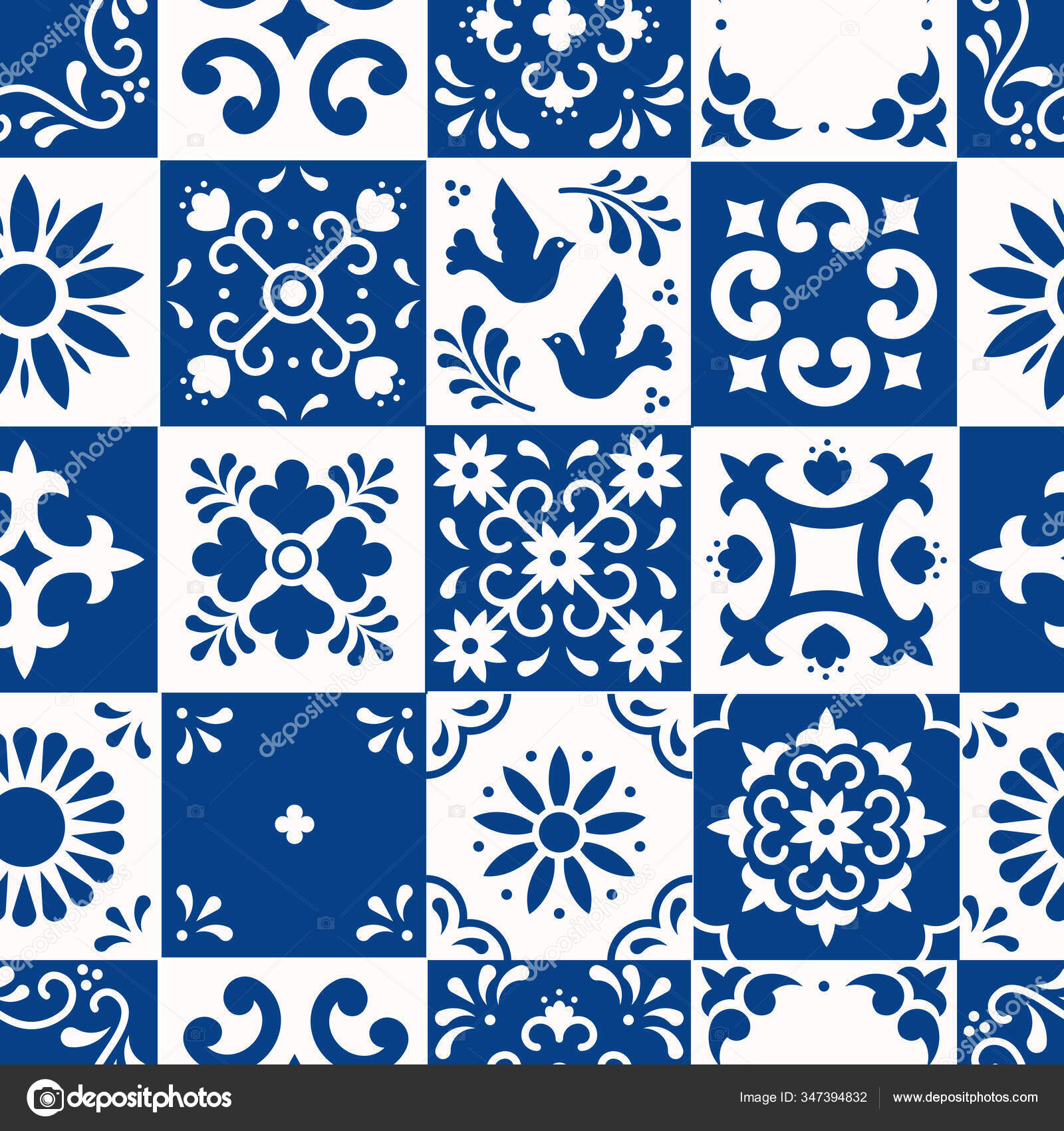 Patrón de talavera mexicana sin costuras. Baldosas cerámicas con flores ...