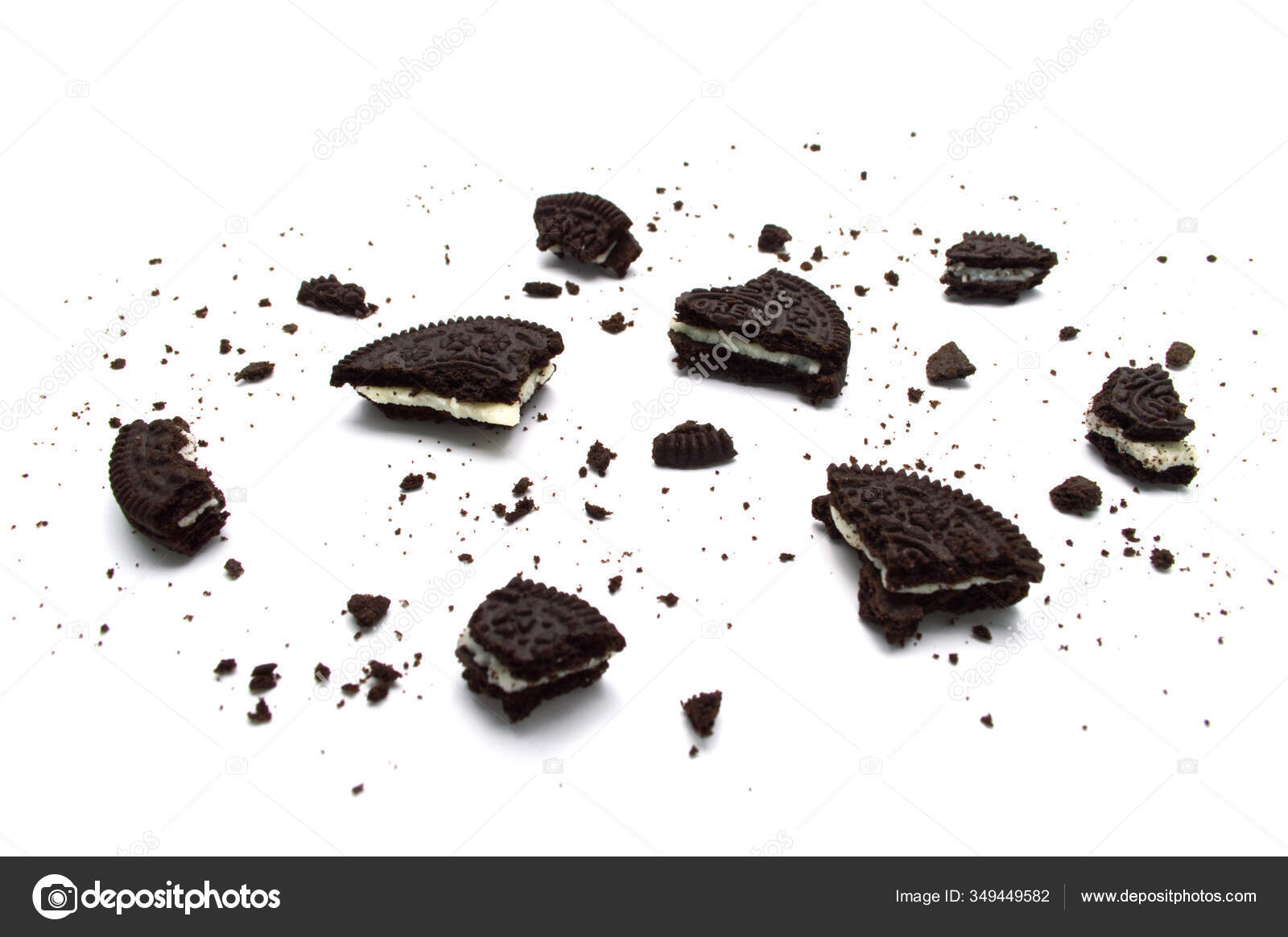 Oreo Biscuits Crumbs Isolated White Background Chocolate Sandwich ...