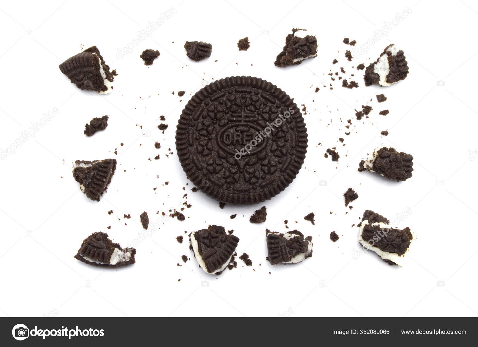 Oreo Biscuits Crumbs White Background Sandwich Cookies Filled Chocolate ...