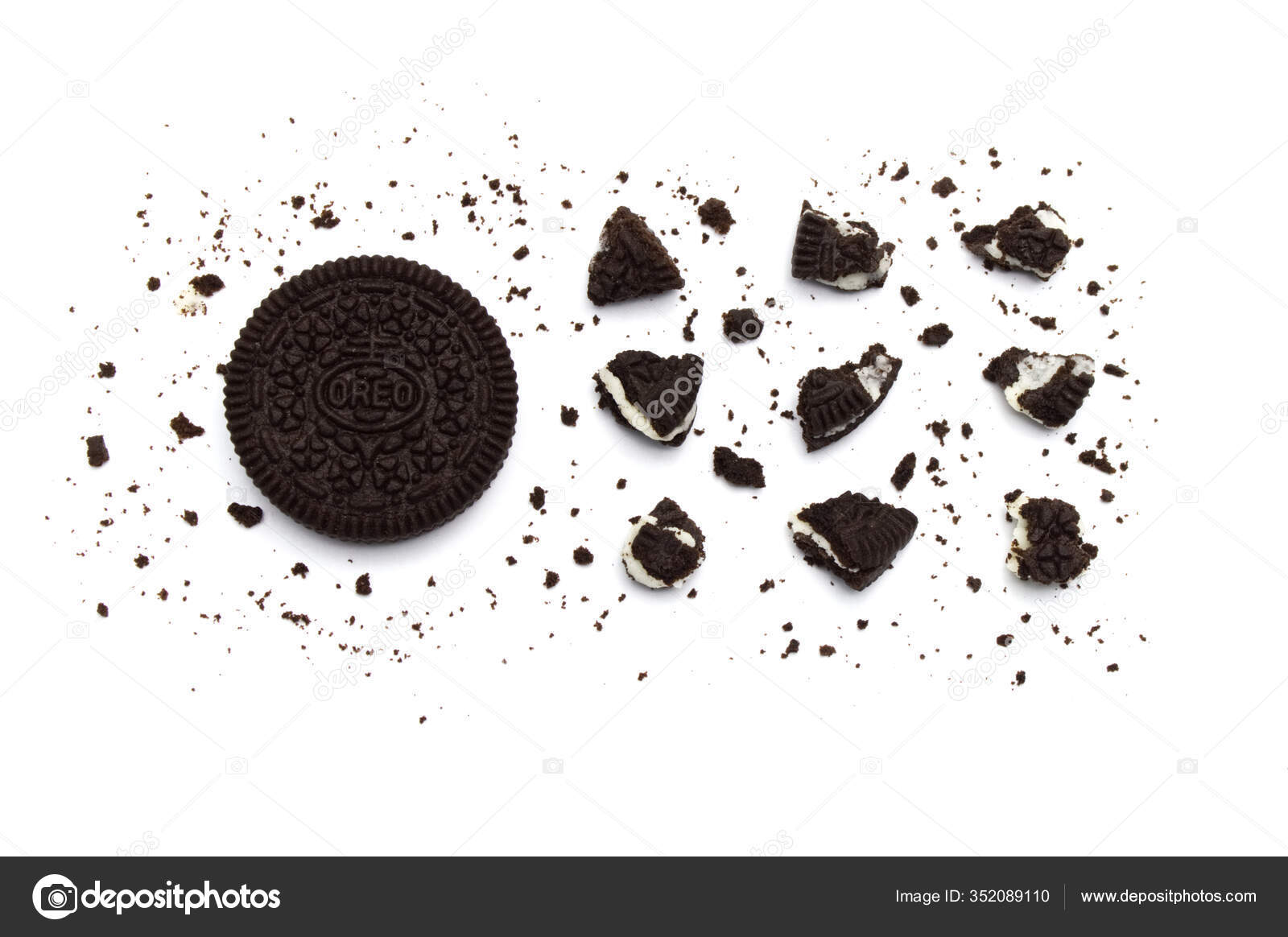 Oreo Biscuits Crumbs White Background Sandwich Cookies Filled Chocolate ...