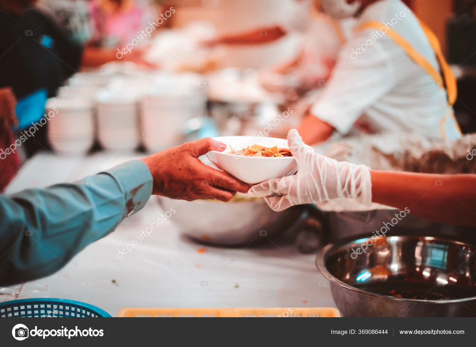 Homeless Needy People Receive Help Receive Food Volunteers Concept Food ...