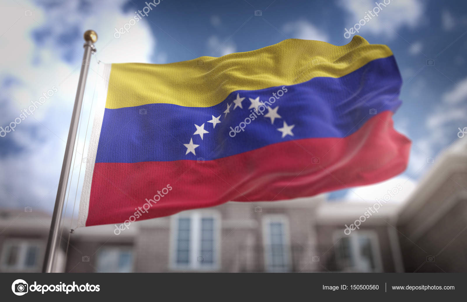 Venezuela Flag 3D Rendering on Blue Sky Building Background — Stock ...