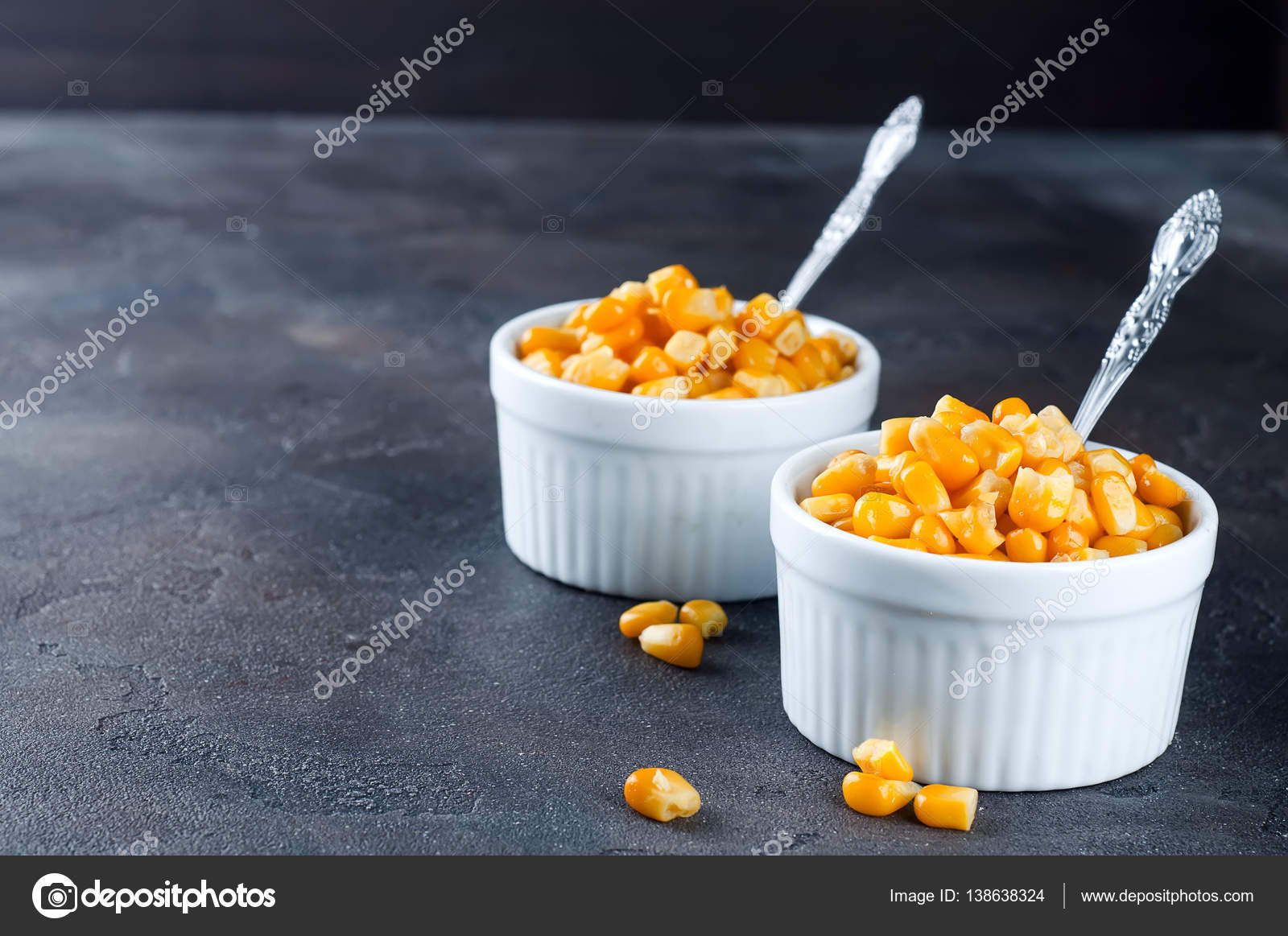 Boiled corn kernels in white cups Stock Photo by ©lyulka.86 138638324