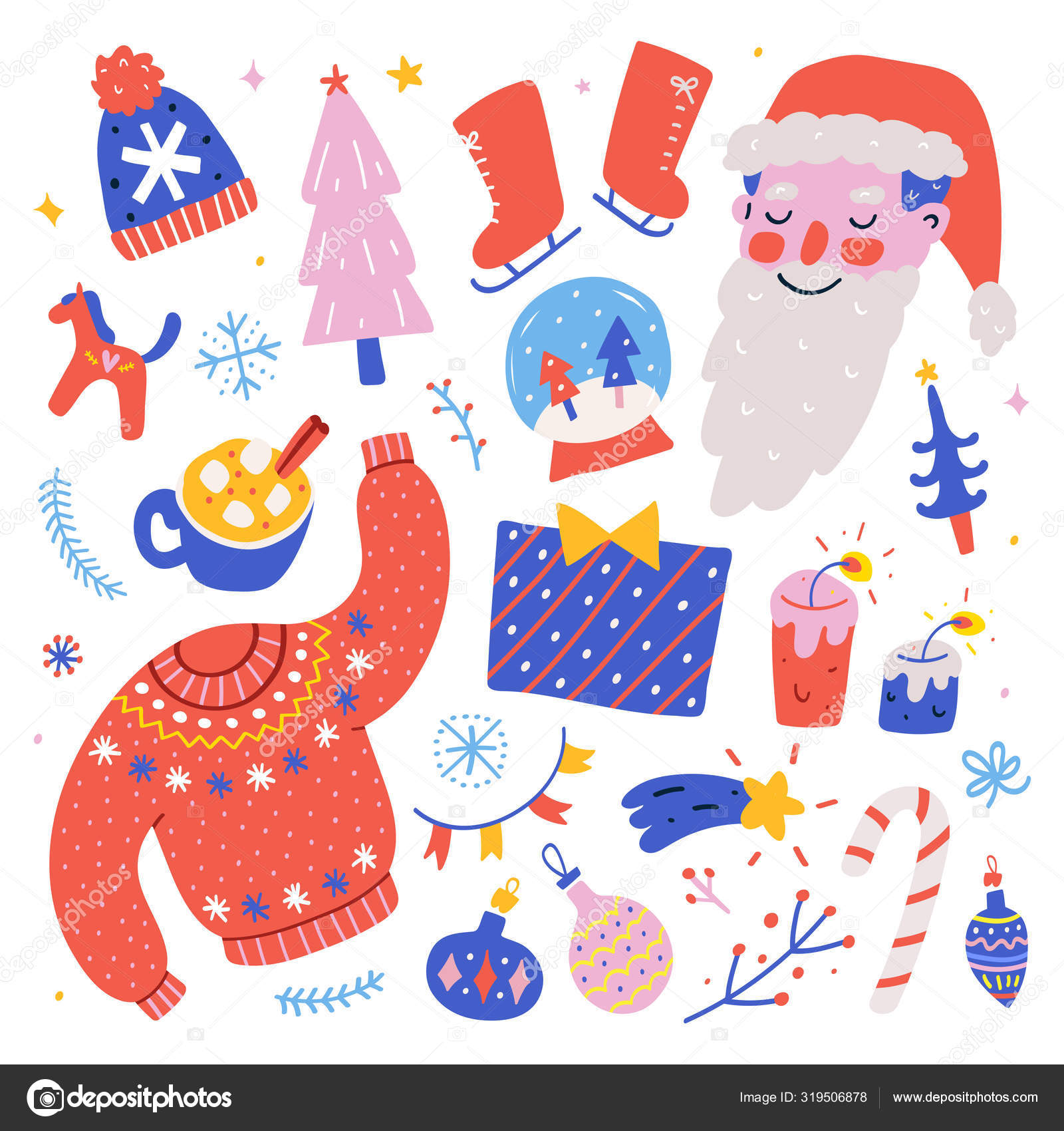 Set Christmas Vector Clip Art Illustrations Isolated Cute Hand Drawn ...