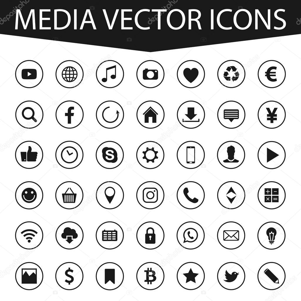 Conjunto de iconos web. Un conjunto de signos y símbolos de los medios ...