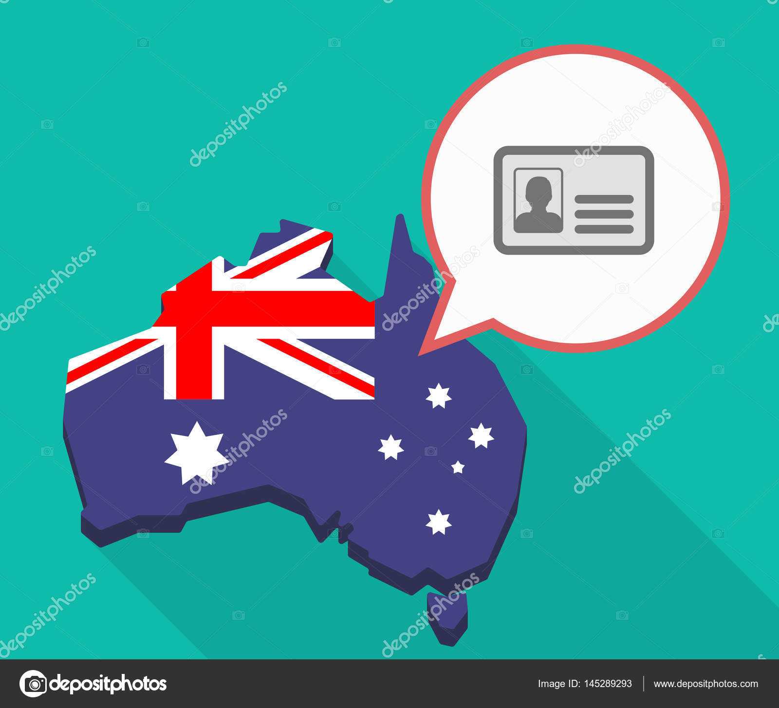 Lange Schattenkarte von Australien mit einem Ausweis Stock-Vektorbild ...