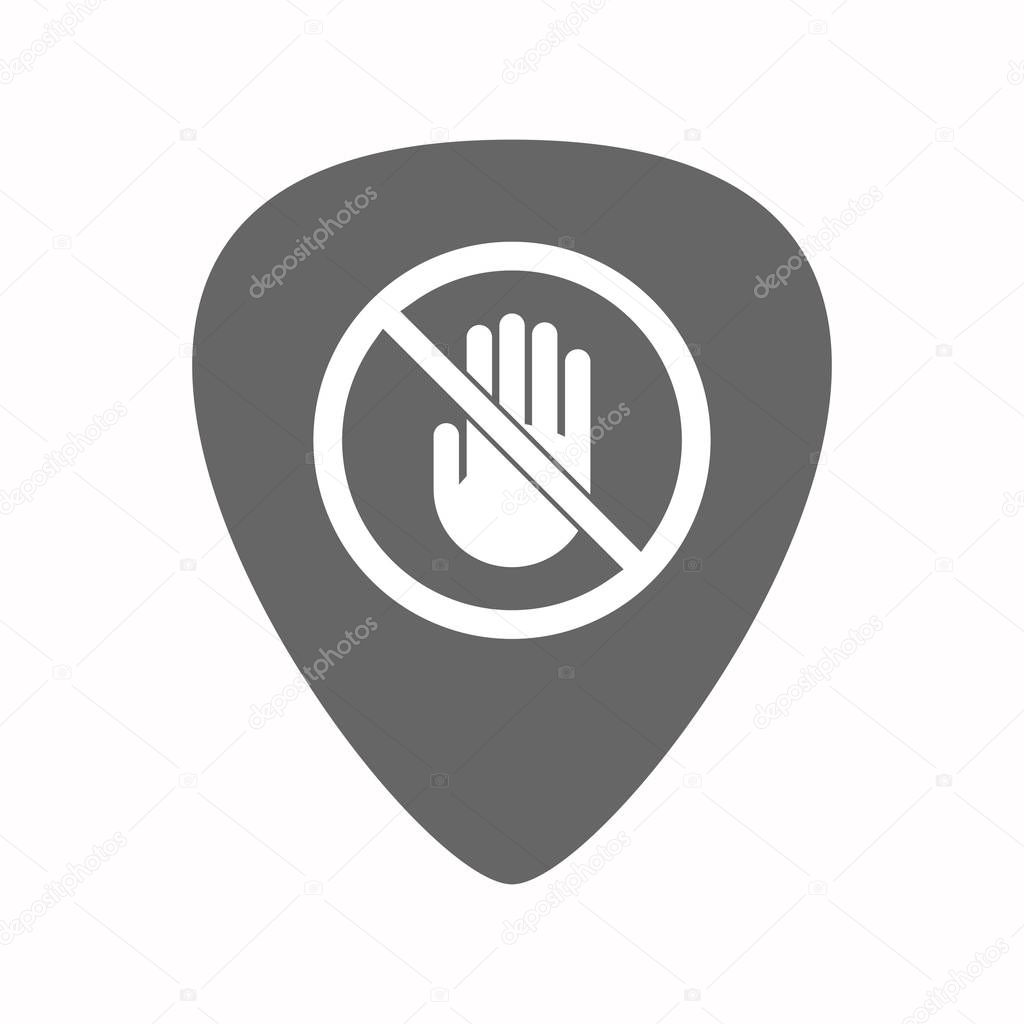 Plectro de guitarra aislado con una mano en una señal no permitida 2022