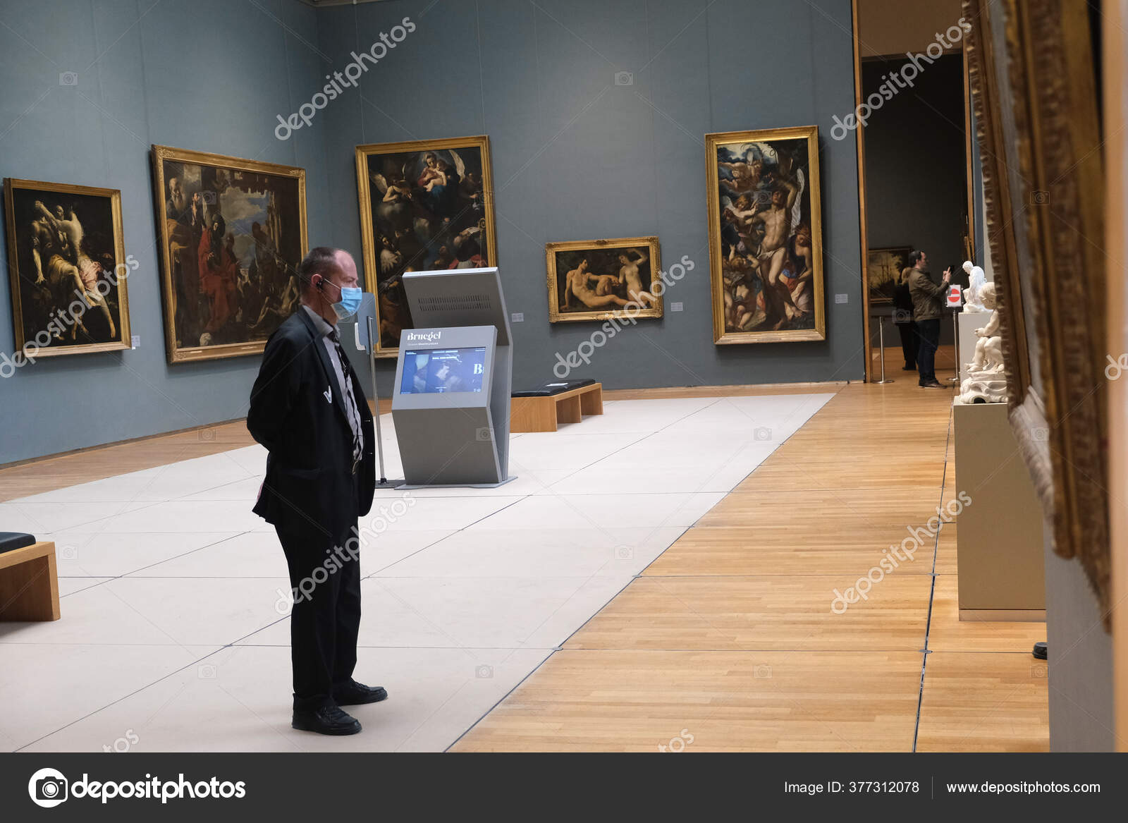 Security Guards Walk Royal Museum Fine Arts First Day Reopening — Stock ...