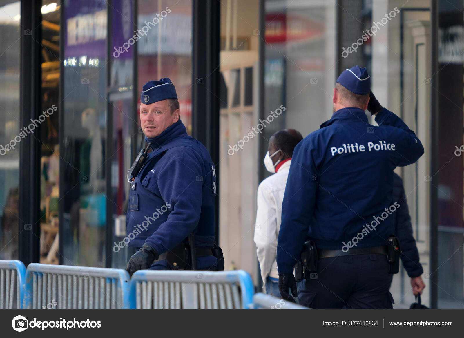 Brussels Belgium 11Th May 2020 Police Officers Patrol Central Streets ...