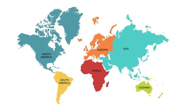 World map colored by continents | World map colored by continents ...