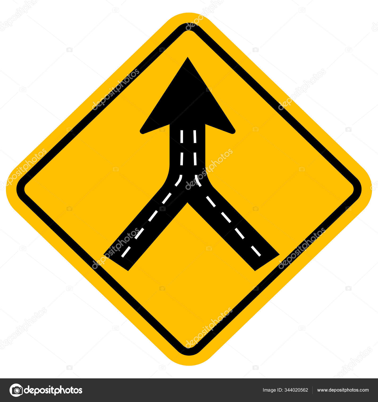 Señal de advertencia de fusión de carretera de dos vías. Símbolo de ...