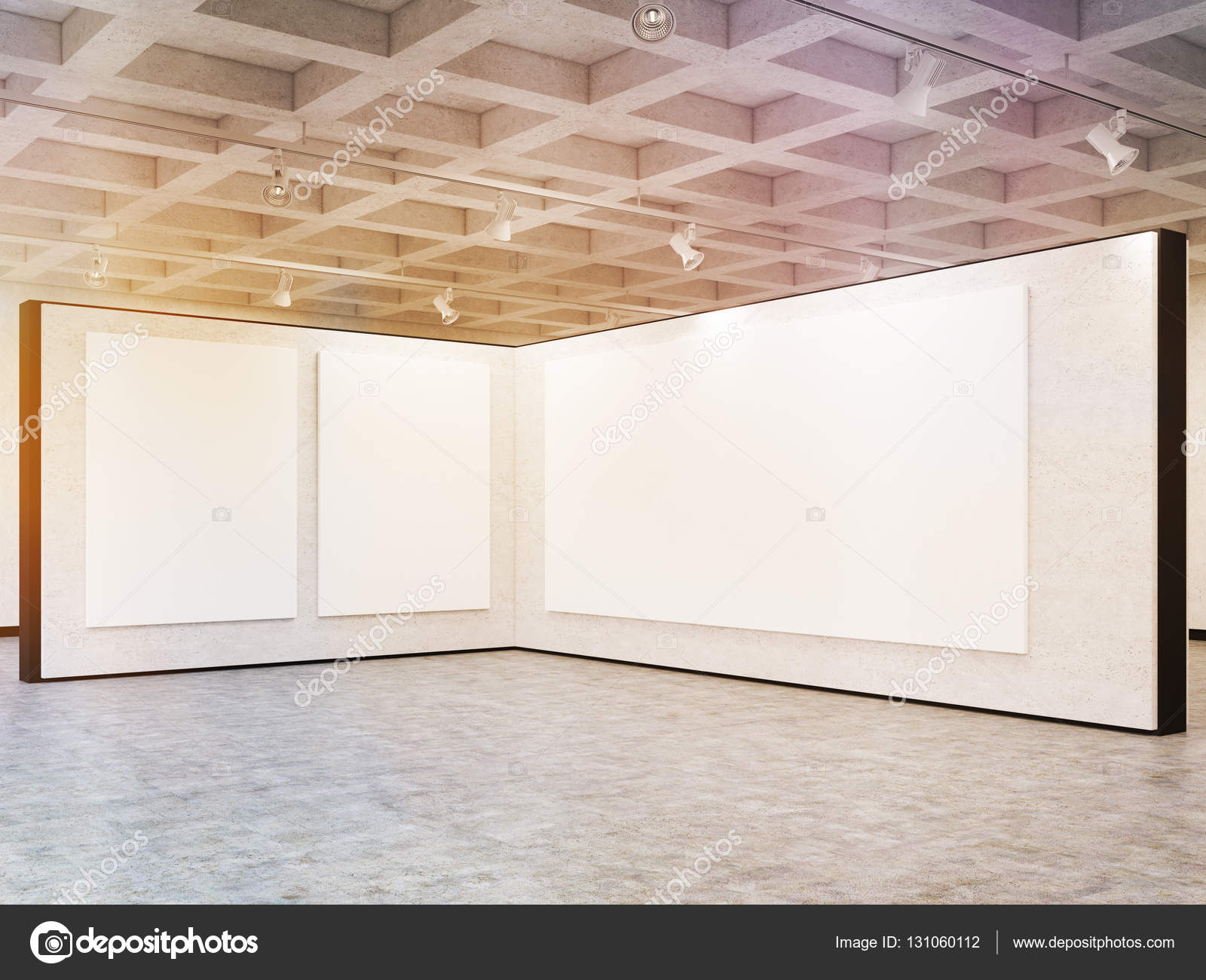 Three posters in a picture gallery, toned — Stock Photo ...