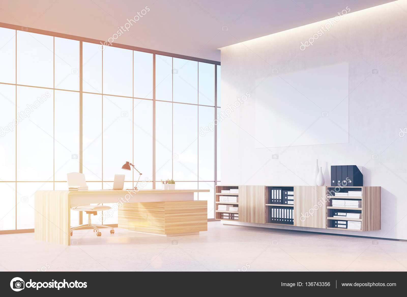 Corner of a CEO office with poster, toned Stock Photo by ...