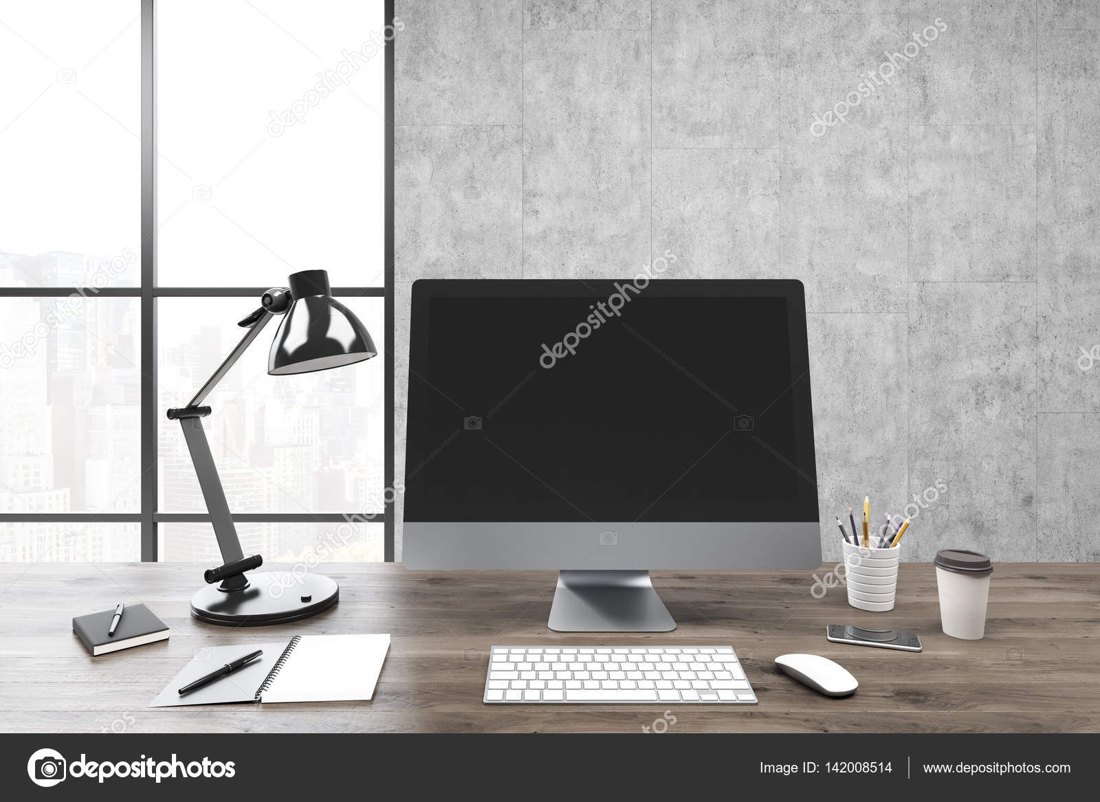 Computer screen, concrete wall Stock Photo by ©denisismagilov 142008514