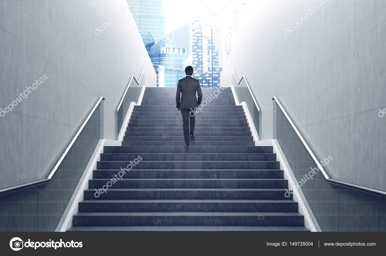 Man on stairs, blue Stock Photo by ©denisismagilov 149735004