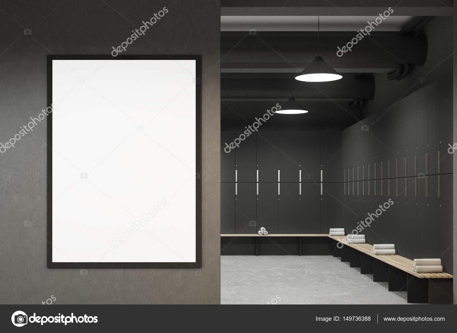Gray locker room with a poster Stock Photo by ©denisismagilov 149736388