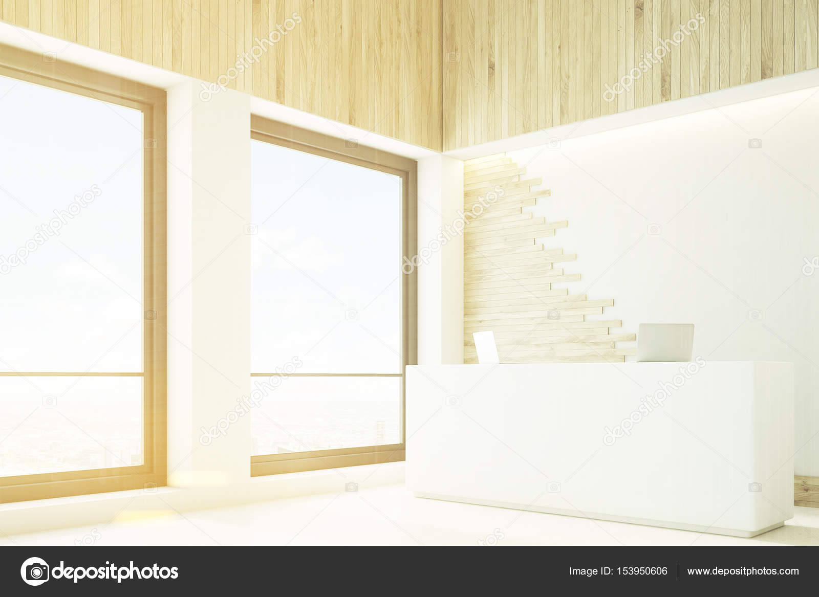 Light wood reception, two windows, toned — Stock Photo © denisismagilov ...