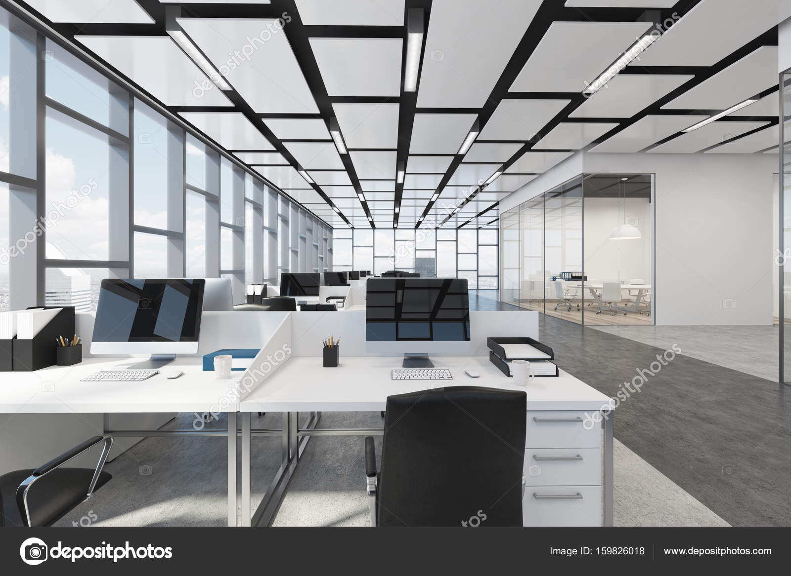 Rectangular open space office interior ⬇ Stock Photo, Image by ...