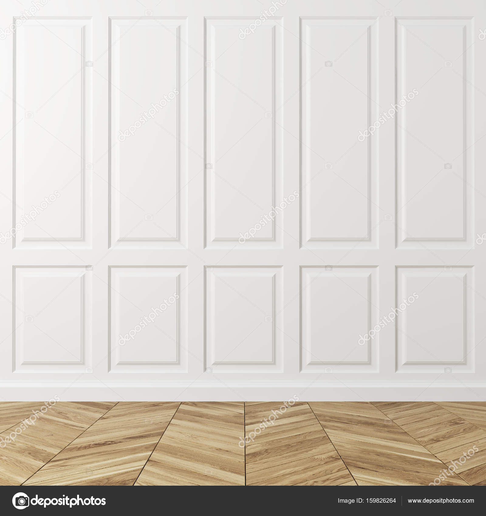 Empty room, wooden floor, rectangular pattern wall Stock Photo by ...