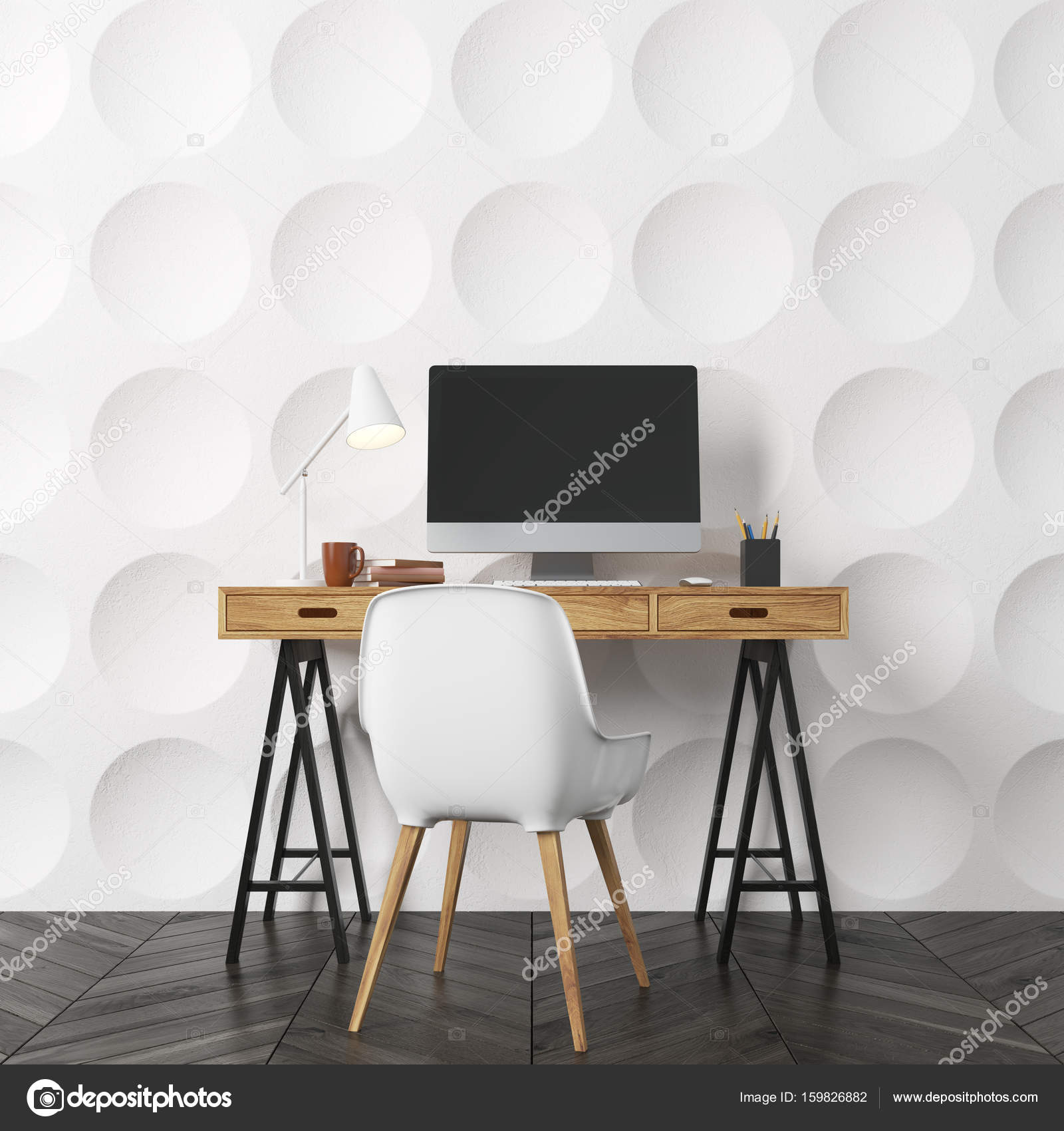 Circle pattern room, computer desk — Stock Photo © denisismagilov ...