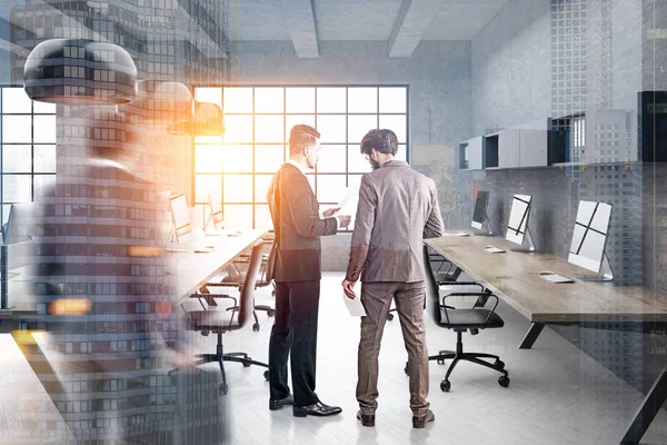 Modern open space office, side view, toned - Stock Image - Everypixel