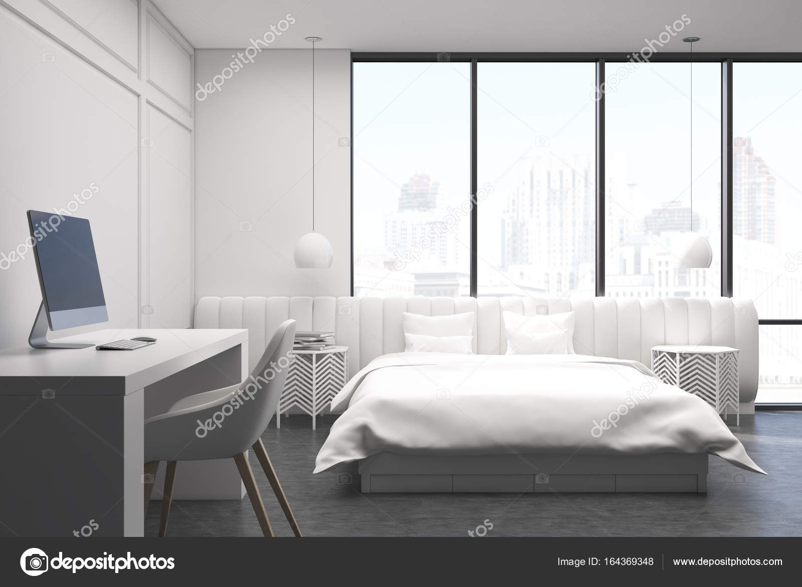 White bedroom interior with a computer — Stock Photo © denisismagilov ...