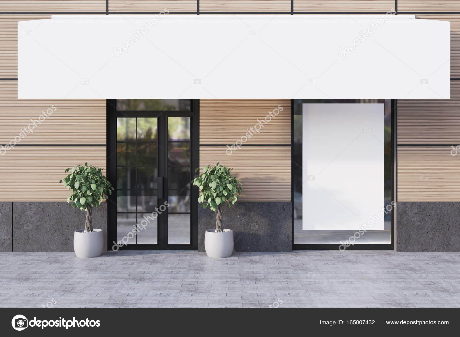 Beige cafe exterior with a white poster Stock Photo by ©denisismagilov ...