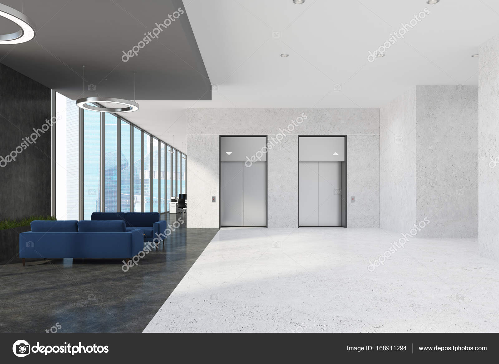 Waiting area in office, elevators — Stock Photo © denisismagilov #168911294