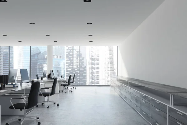 White ceiling open space office, bookshelves - Stock Image - Everypixel