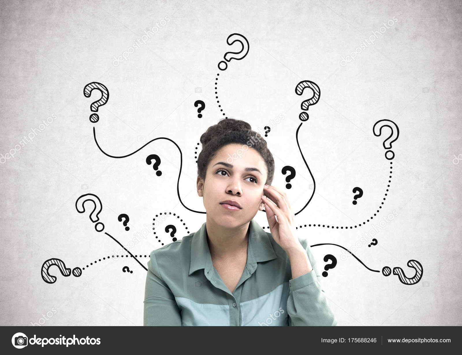 Pensive African American woman, questions Stock Photo by ... Pensive African American woman, questions Stock Photo by ...