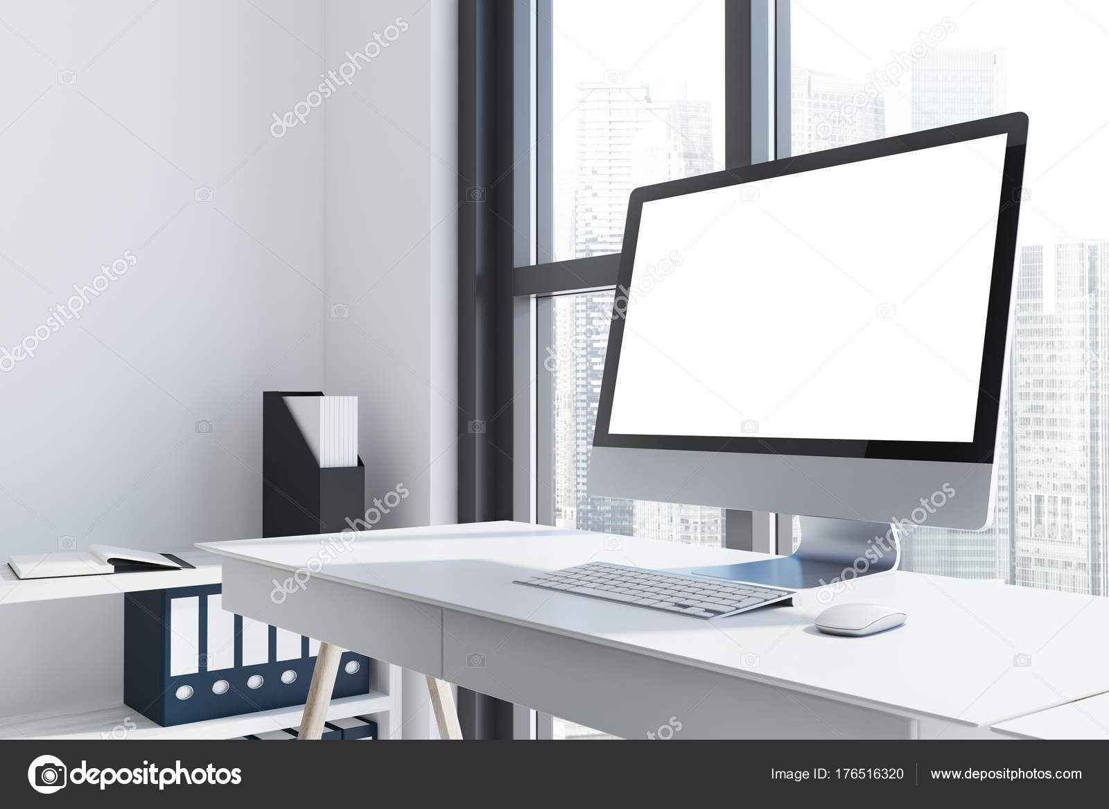 White computer screen on a white desk Stock Photo by ©denisismagilov ...