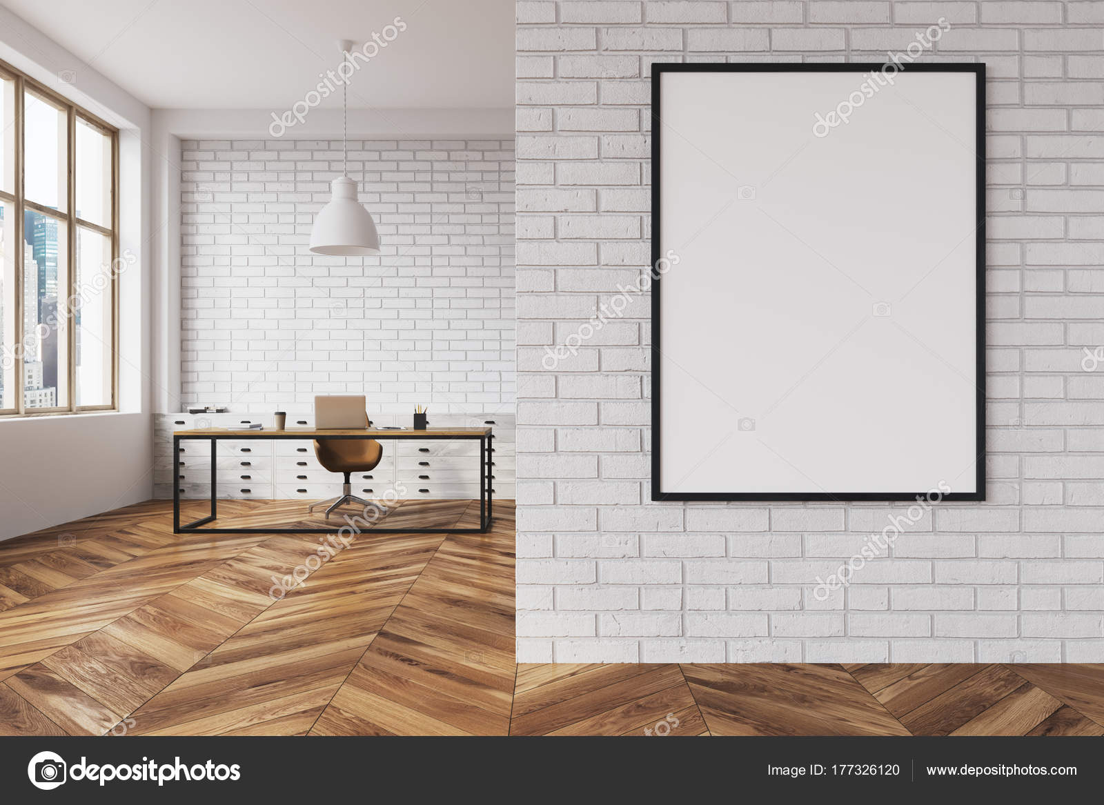 White brick CEO office interior, poster Stock Photo by ©denisismagilov ...
