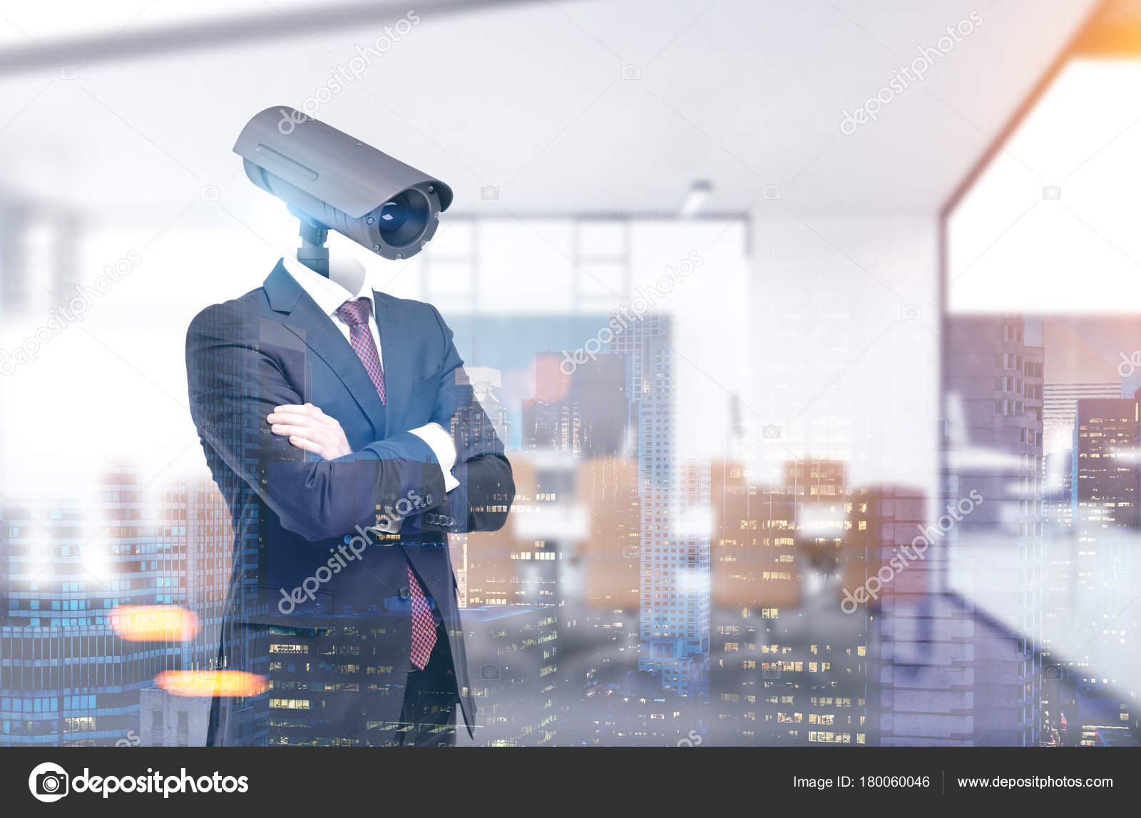 Man with a CCTV camera head, office Stock Photo by ©denisismagilov ...