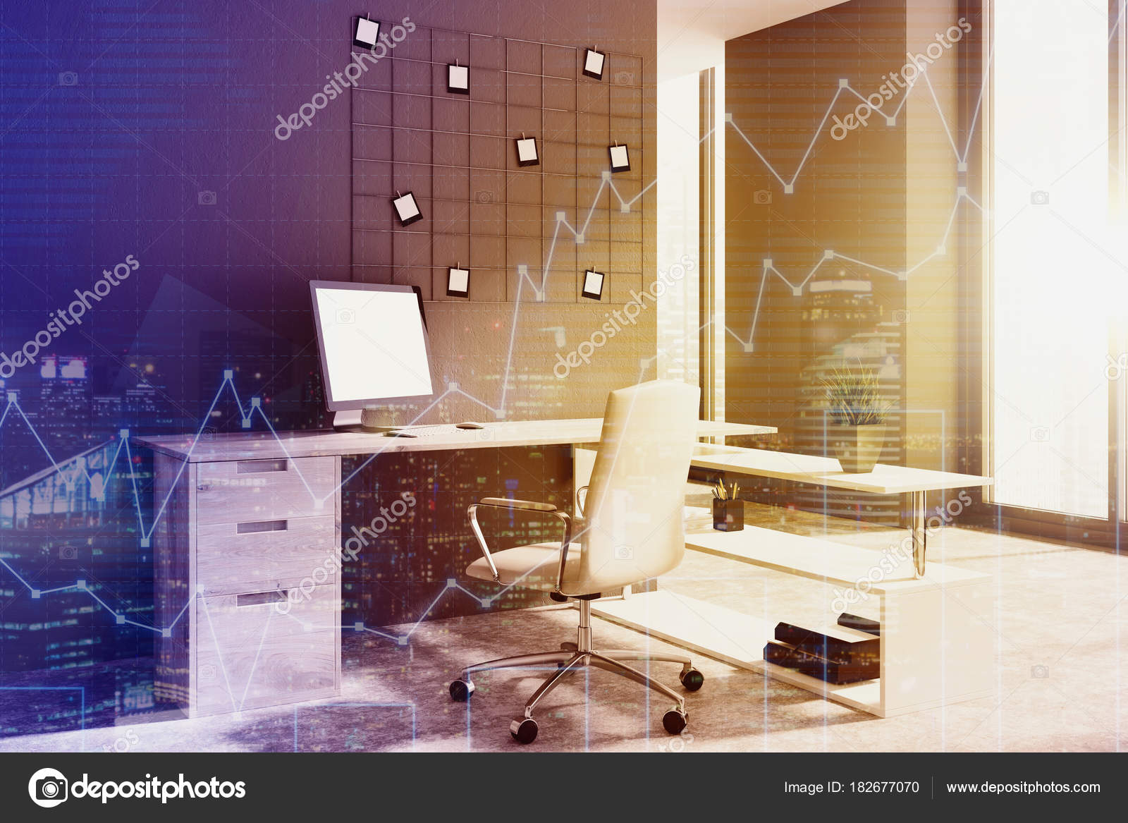 Gray office workplace, picture gallery toned ⬇ Stock Photo, Image by ...